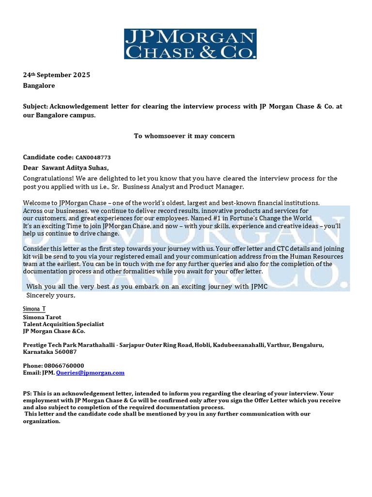 Acceptance Letter-Sawant Aditya | PDF