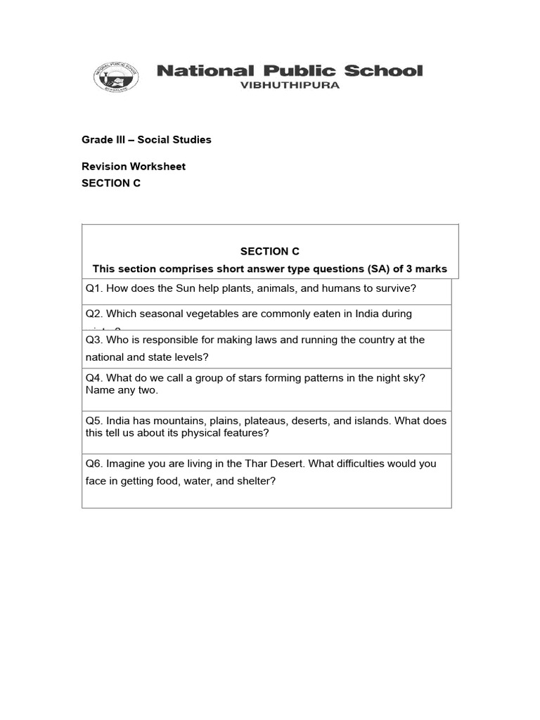 Social Revision Worksheet Sec C - Grade III1756804476 | PDF