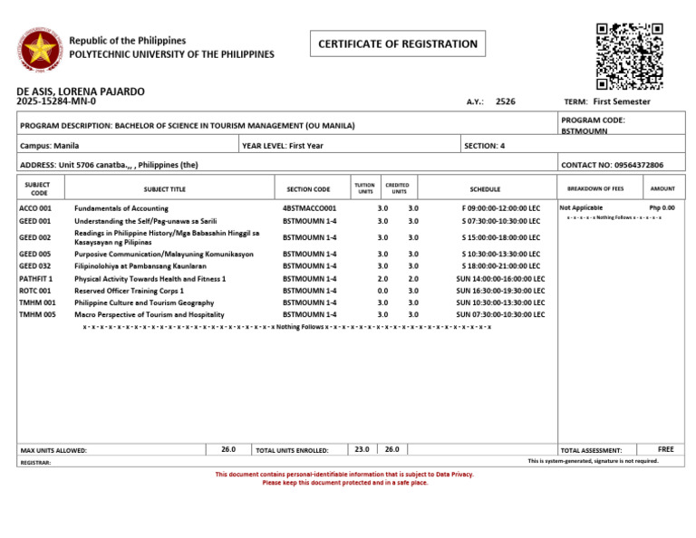 PUP Tourism Management Registration Certificate | PDF