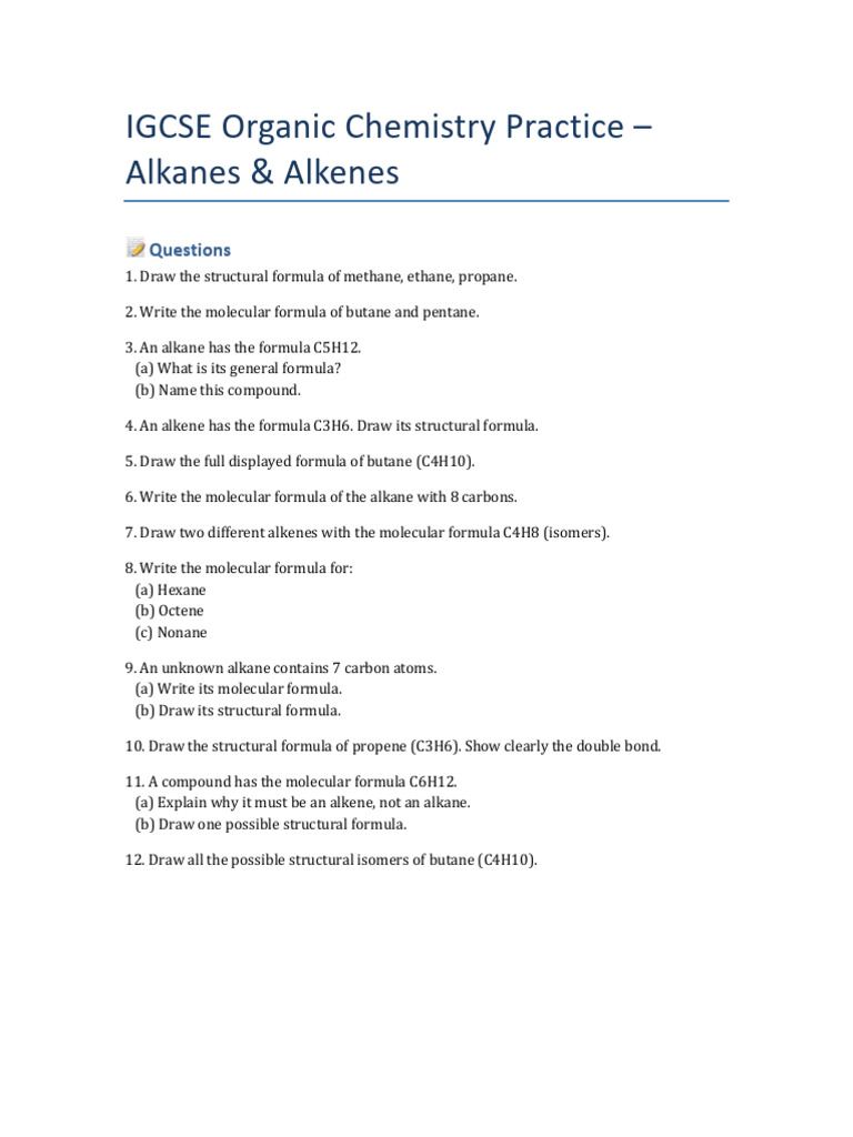 Organic Compounds: Alkanes & Alkenes MCQs | PDF