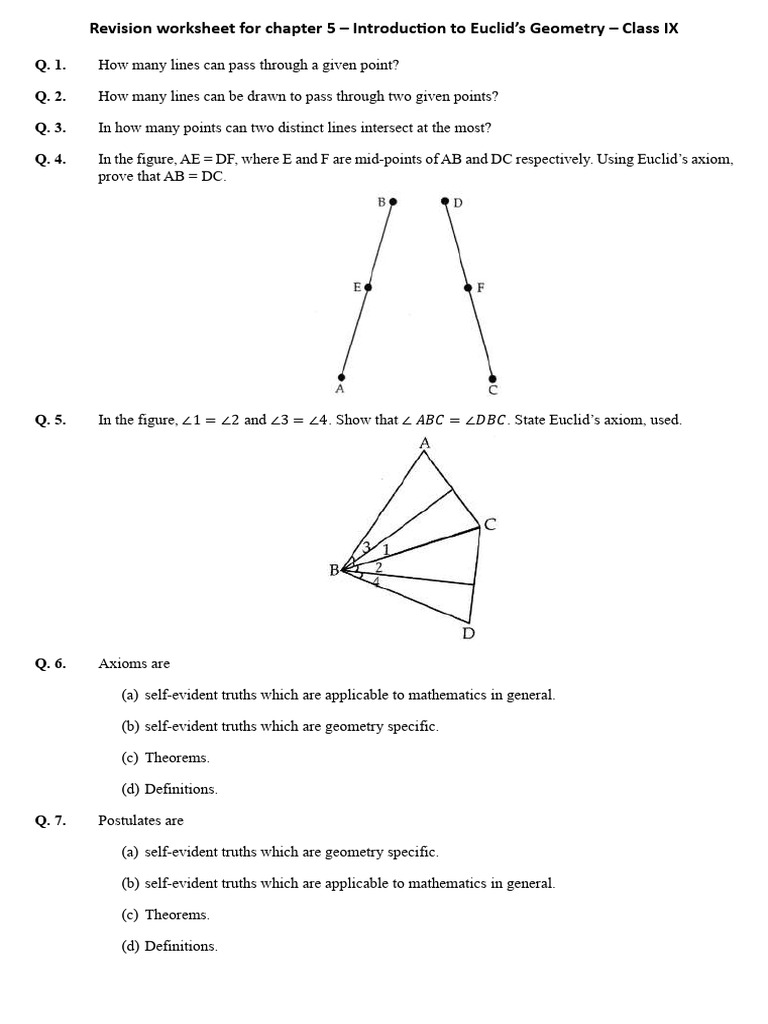 Euclid's Geometry Revision Worksheet IX | PDF | Line (Geometry) | Axiom