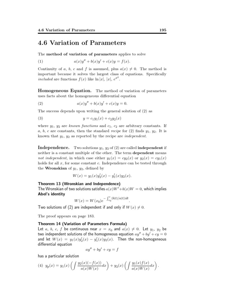 Method of Variation of Parameters | PDF | Calculus Of Variations ...
