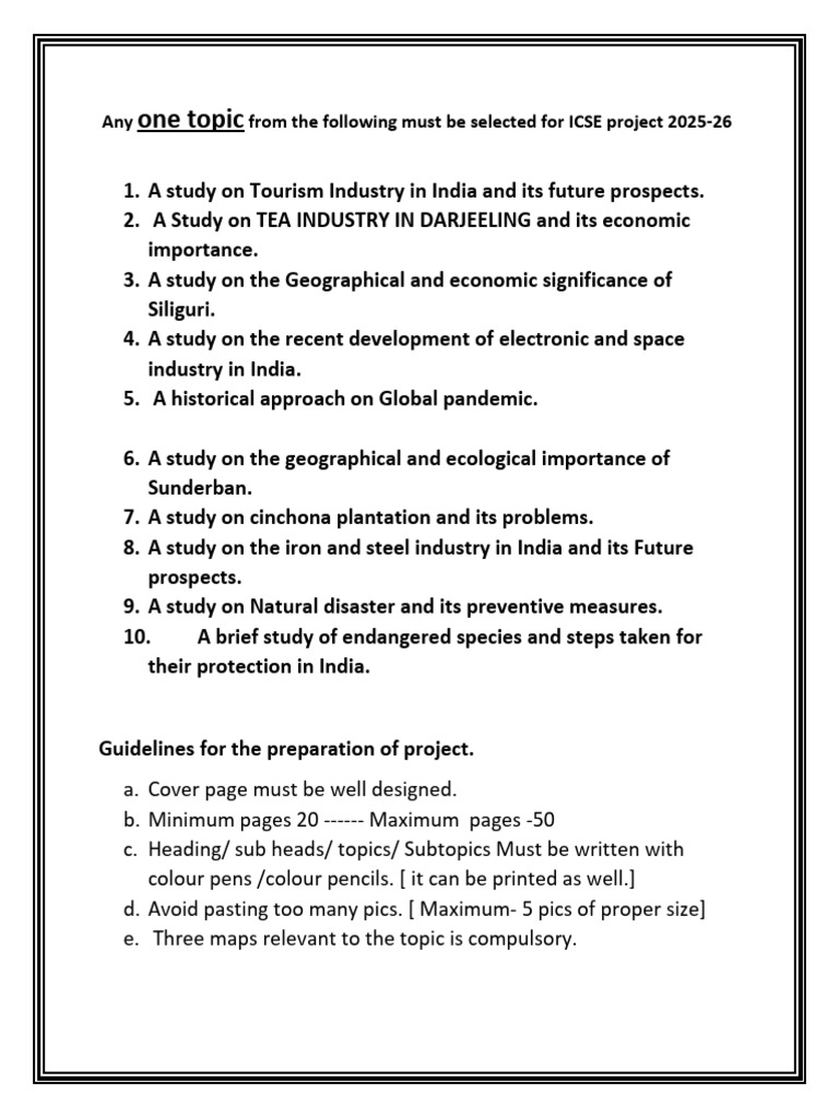 ICSE Class 10 Project Guidelines 2025 | PDF