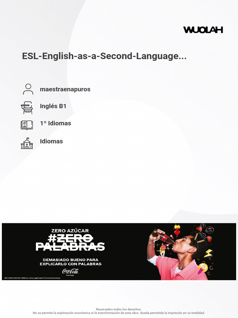 ESL English As A Second Language | PDF