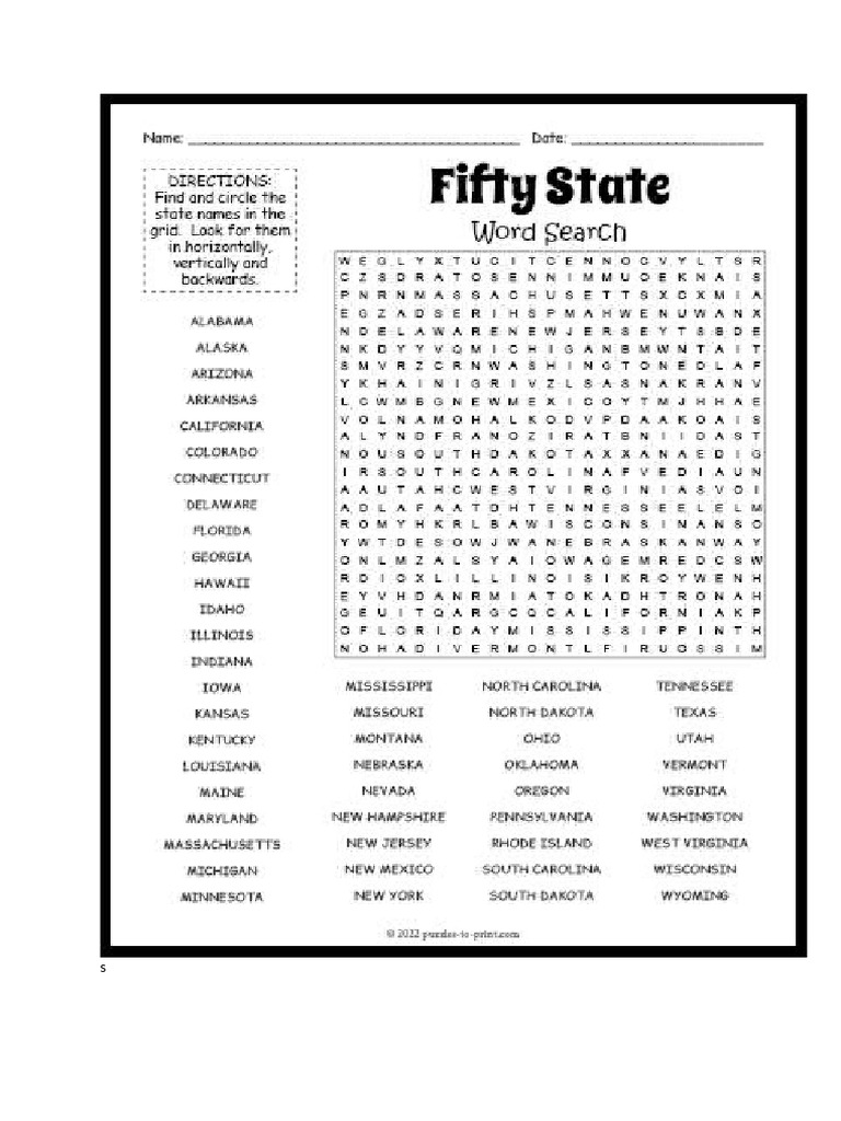 Word Search Fifty State | PDF