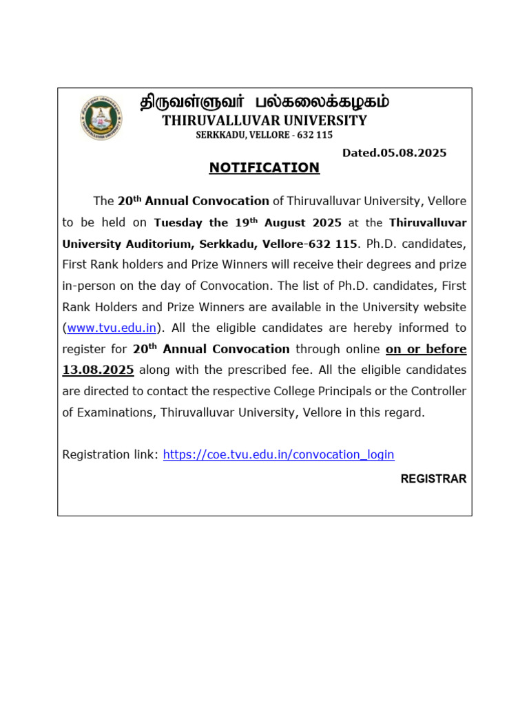 20th Convocation Notification | PDF