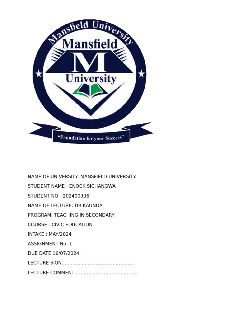 Civic Education Assignment Enock | PDF | Civic Engagement | Civics