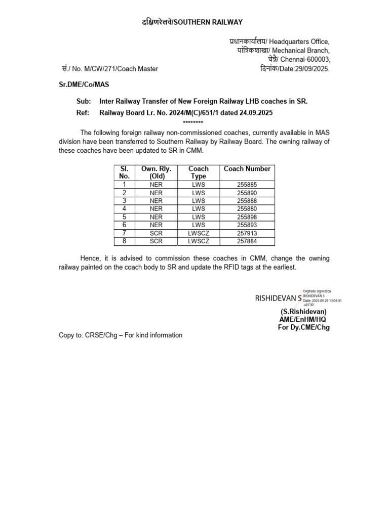 Inter Railway Transfer of Coaches | PDF
