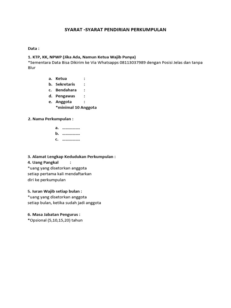 Syarat - Syarat Perkumpulan Lengkap | PDF