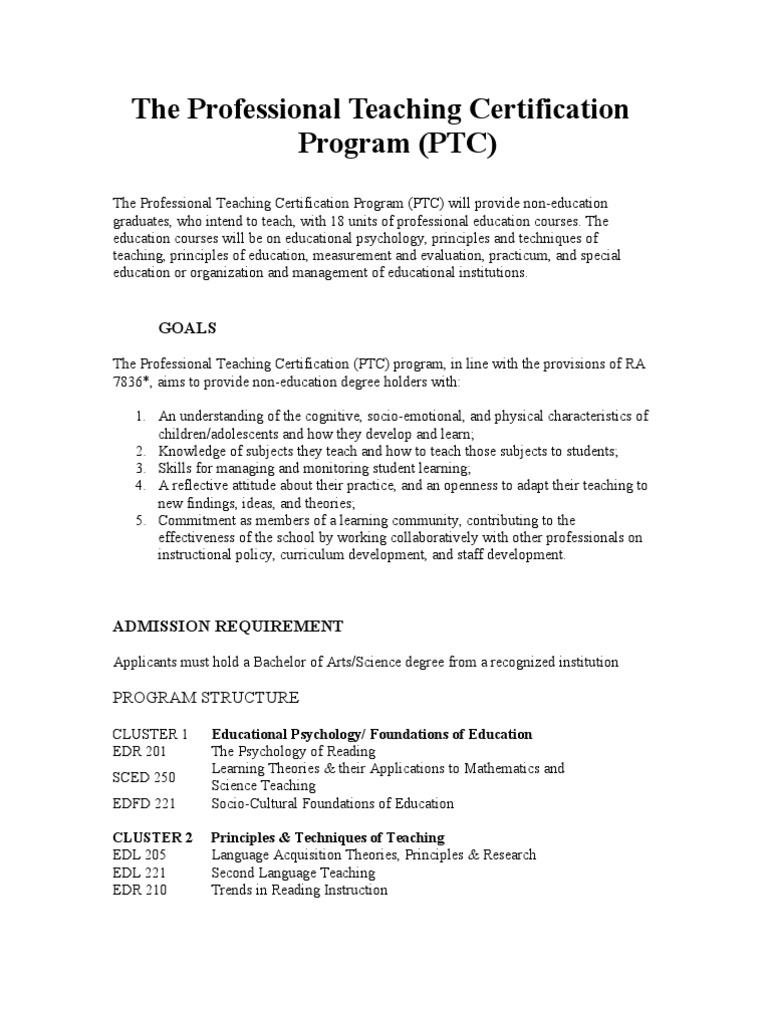 Professional Teaching Certification | PDF | Academic Degree ...