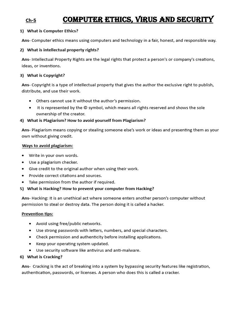 Computr Ethics Virus And Security Pdf Computer Virus Antivirus
