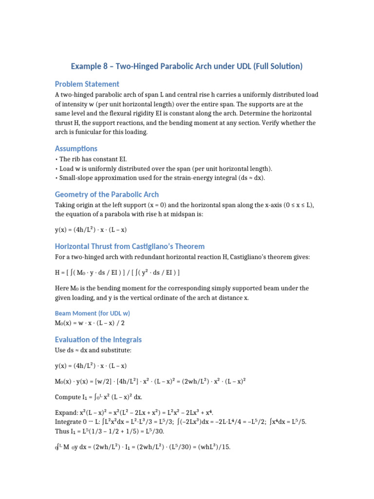 Two-Hinged Parabolic Arch Solution | PDF | Beam (Structure) | Bending