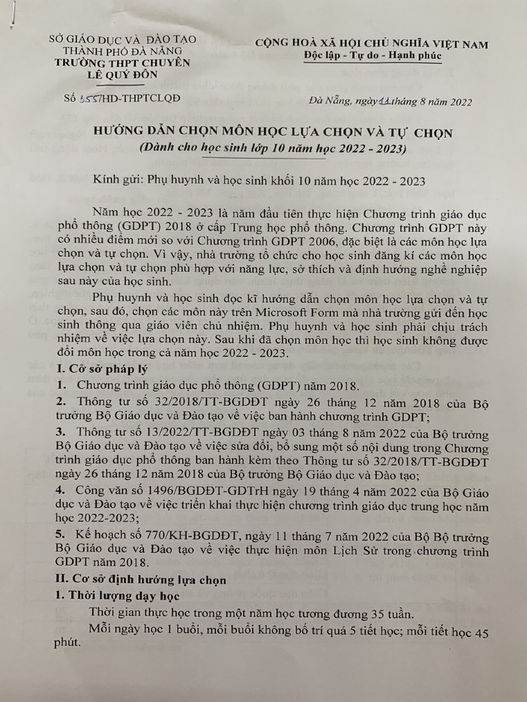 355 Huong Dan Chon Mon Hoc Lua Cho Va Tu Chon | PDF