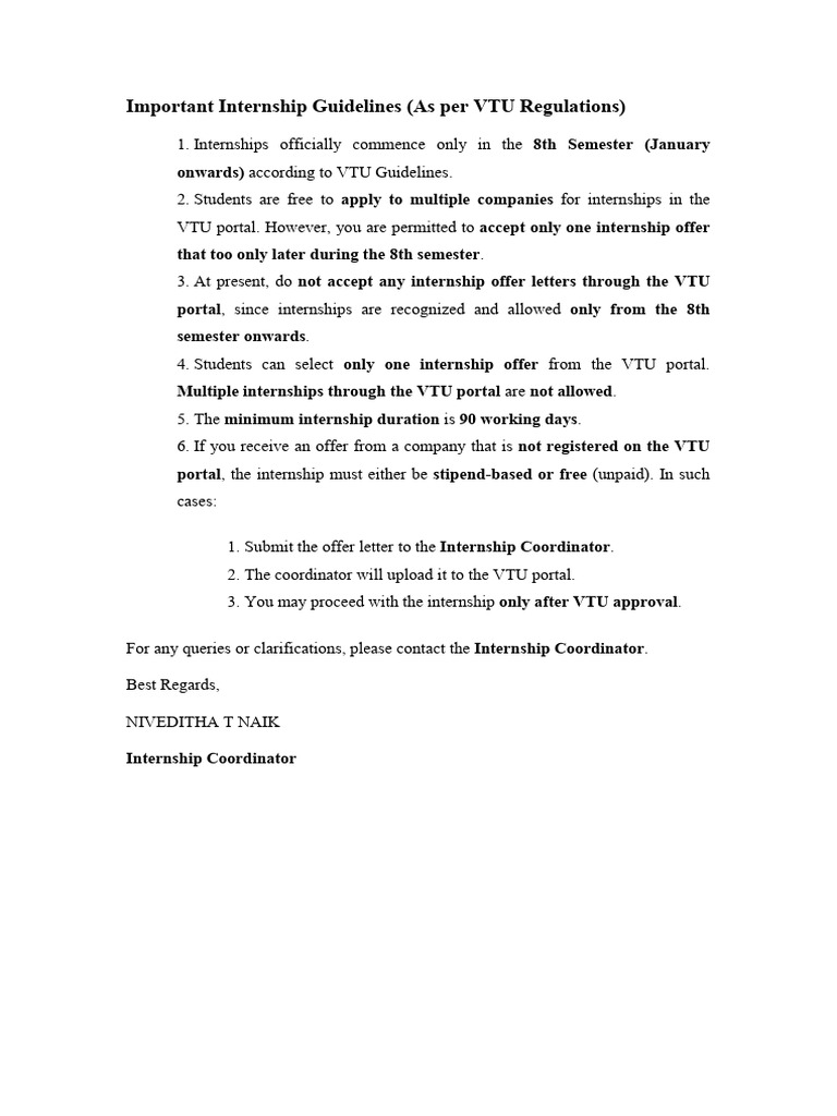 Important VTU Internship Guidelines | PDF
