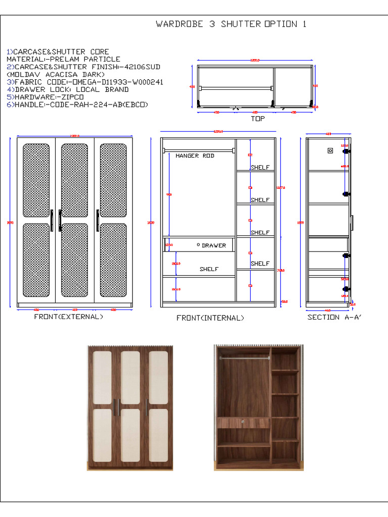 Kanso Engineered Wood 3 Shutter 1 Drawer Wardrobe in Brown Colour | PDF