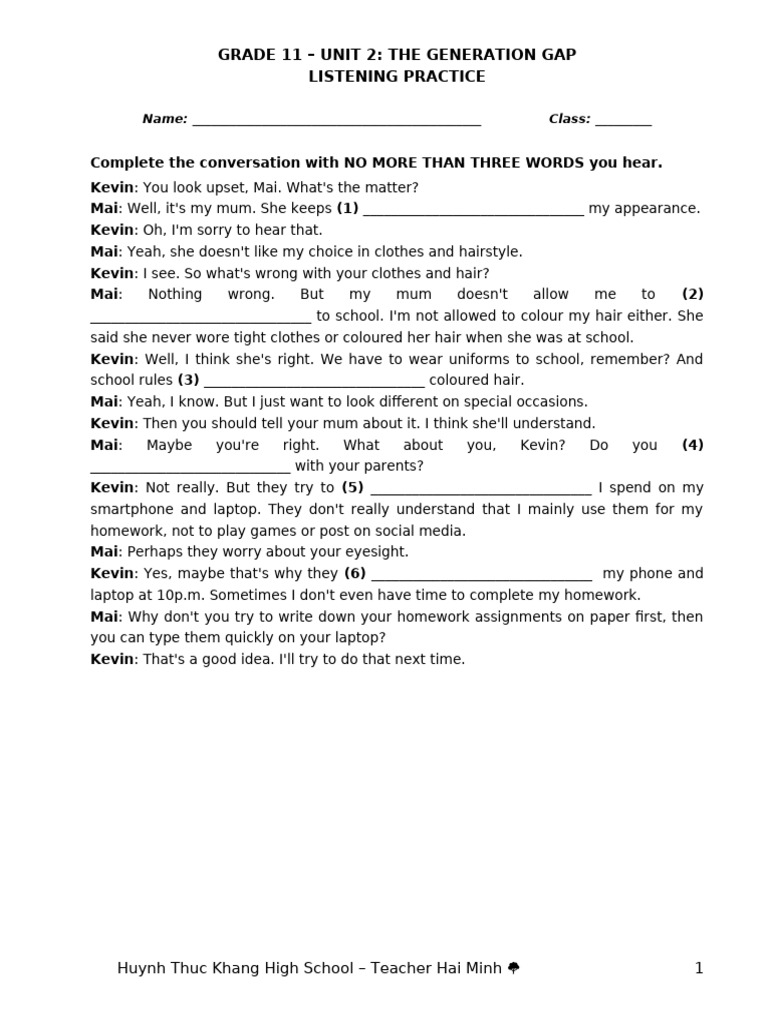 G11 Unit 2 Listening | PDF