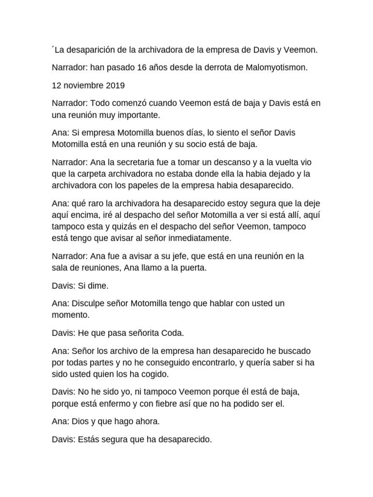 La Desaparicion de La Archivadora de La Empresa de Davis y Veemon | PDF