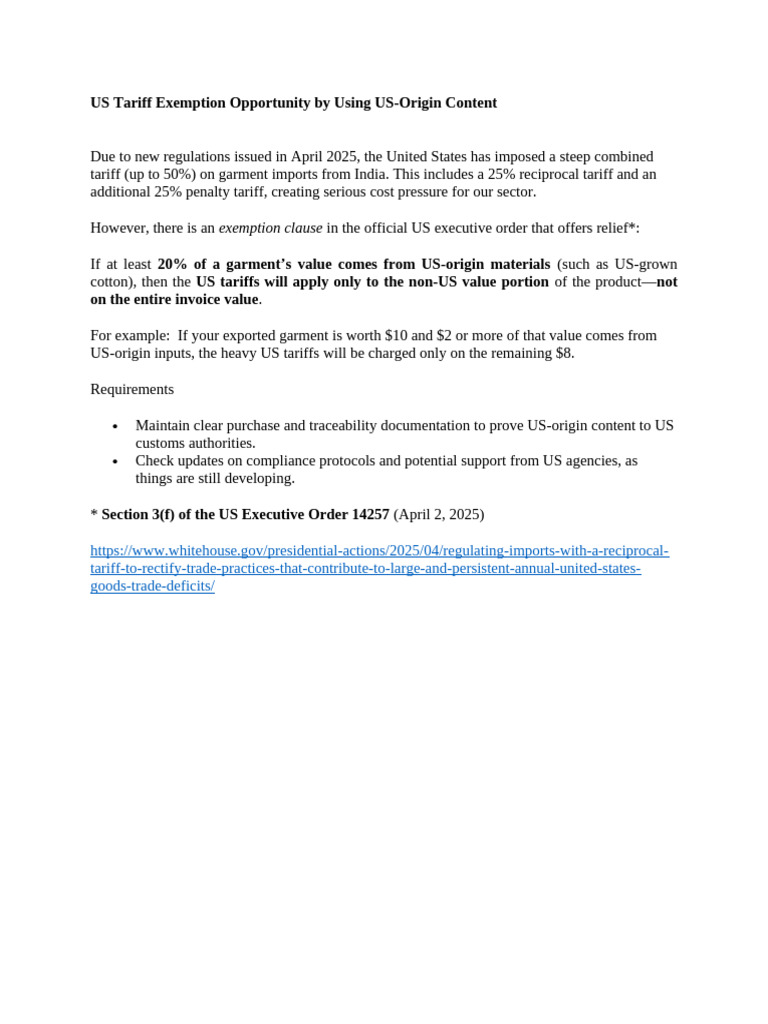 US Tariff Exemption for Garments | PDF