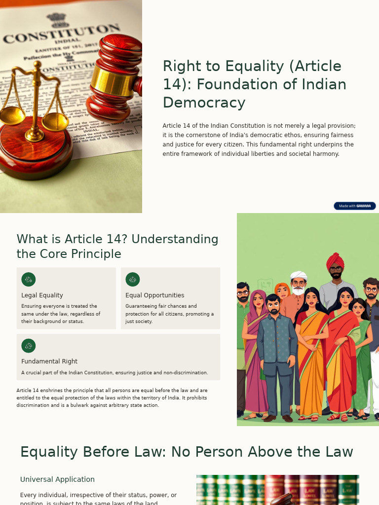 Right To Equality Article 14 Foundation of Indian Democracy | PDF ...