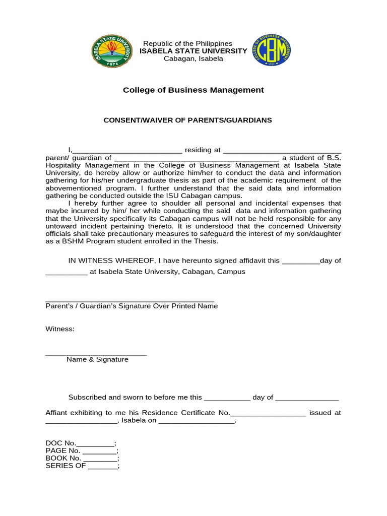 Parent's Consent-Waive-Conduct of Thesis | PDF