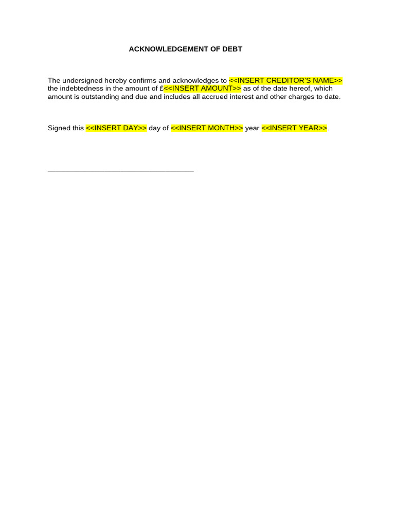 Debt Acknowledgement Template | PDF