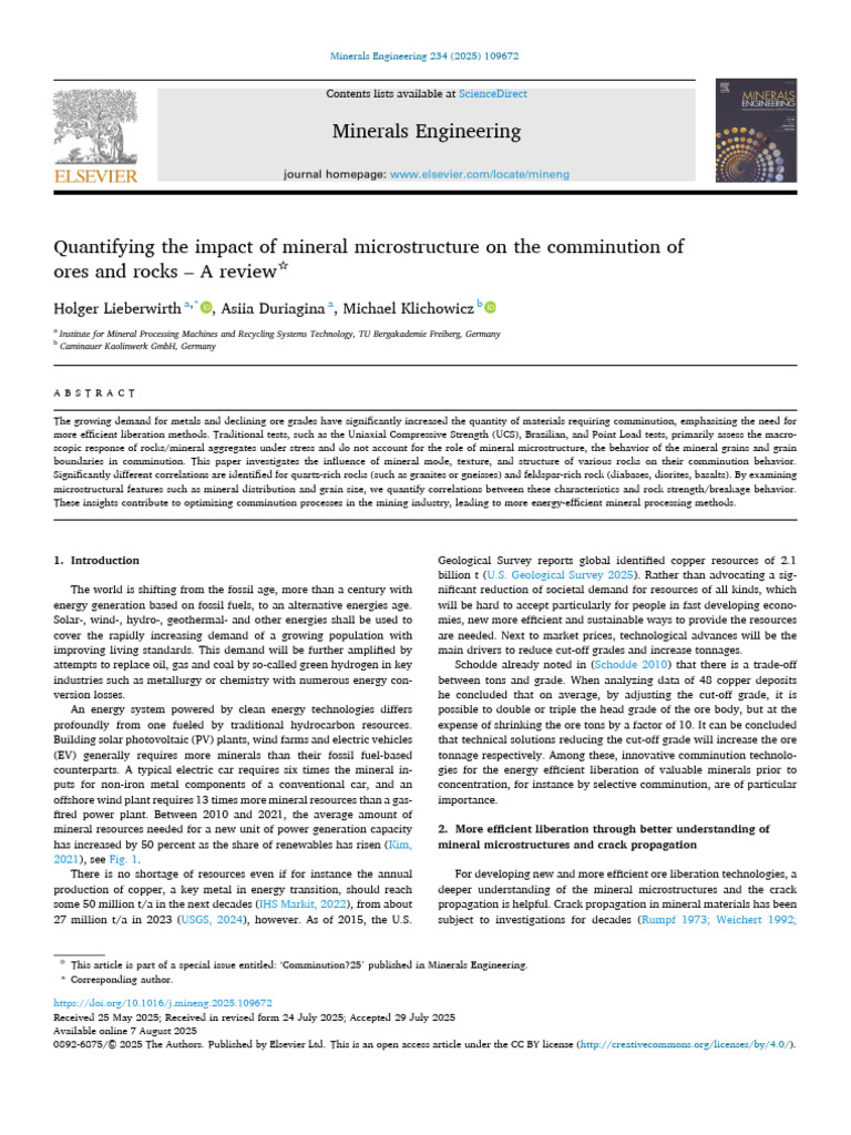 Quantifying The Impact of Mineral Microstructure On The Comminution of ...