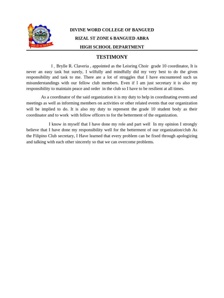 Choir Testimony | PDF