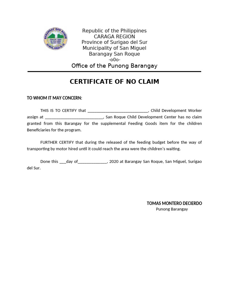 Certificate of No Claim | PDF