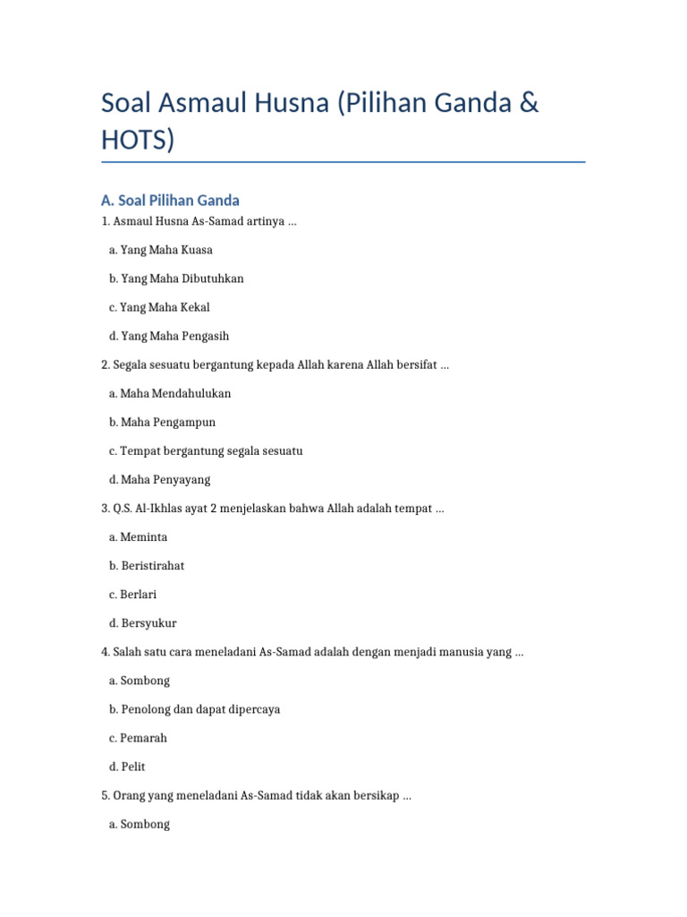 Soal Asmaul Husna | PDF