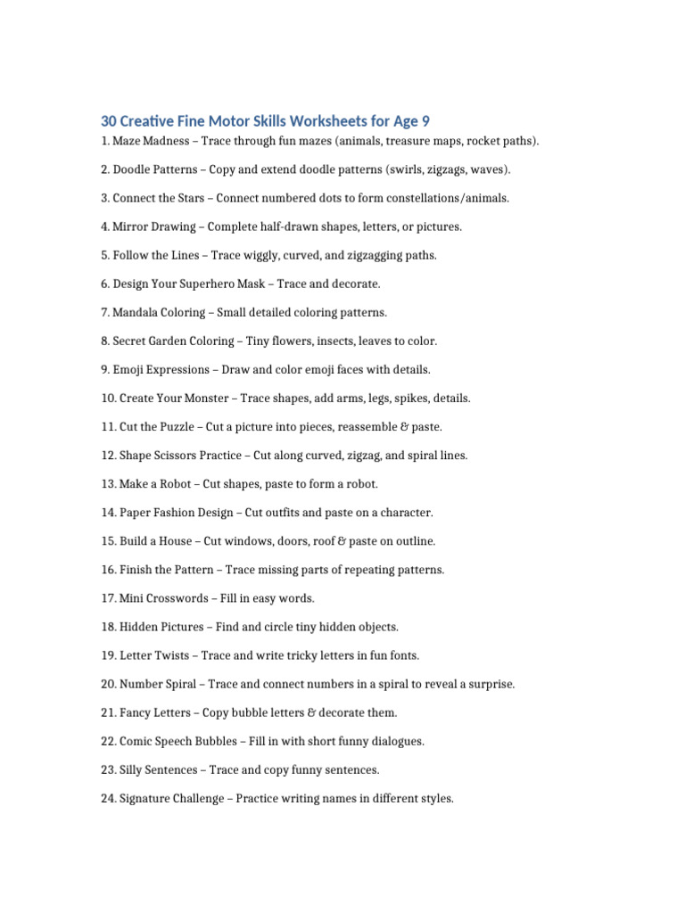 Fine Motor Skills Worksheets | PDF