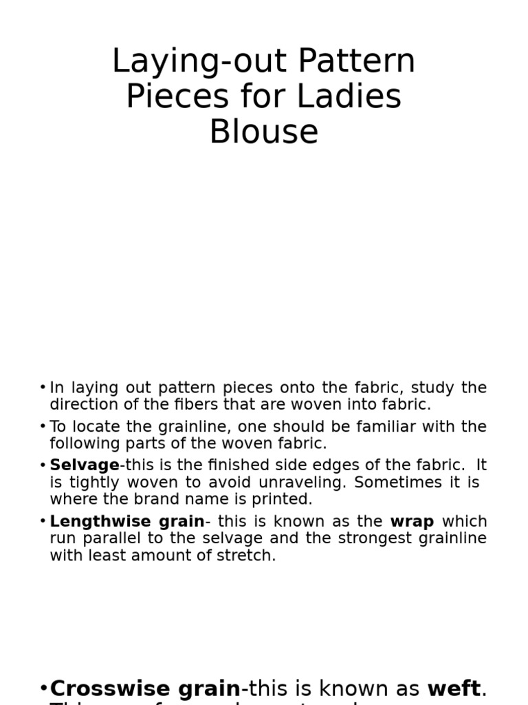 Laying Out Pattern Pieces for Blouses | PDF | Textiles | Softlines (Retail)