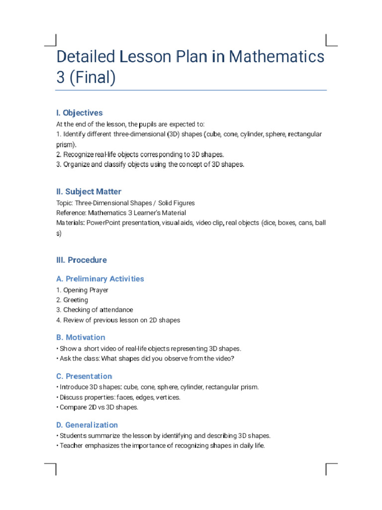 UTF8Detailed Lesson Plan Math3 Final Phoenix | PDF