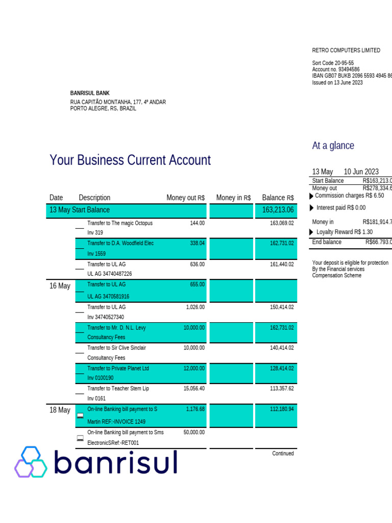 Banrisul Bank Business Statement Word and PDF Template | PDF | Banking ...