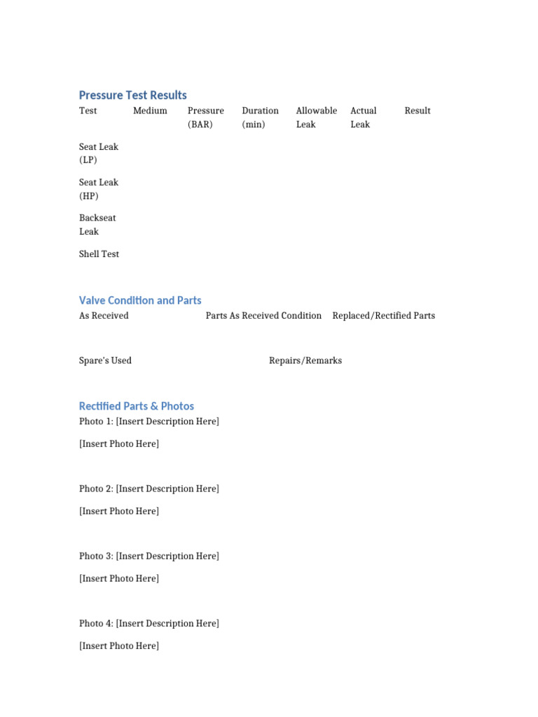 Valve Test Report With Photos | PDF