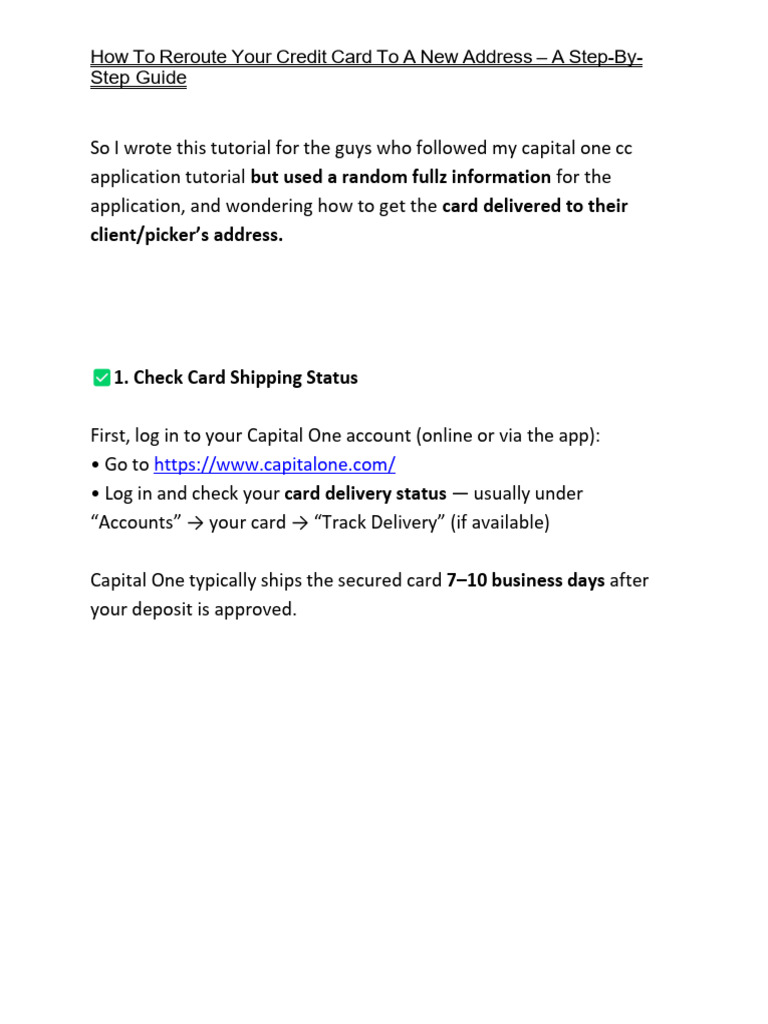 How To Reroute Your Credit Card To A New Address | PDF | Capital One ...