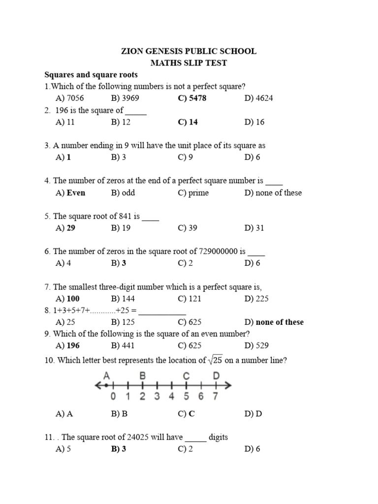 Grade 8 Maths - Slip Test One Mark With Answer 30-8 | PDF | Numbers ...