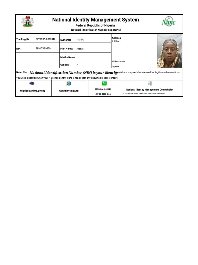 National Identity Management System: National Identification Number ...