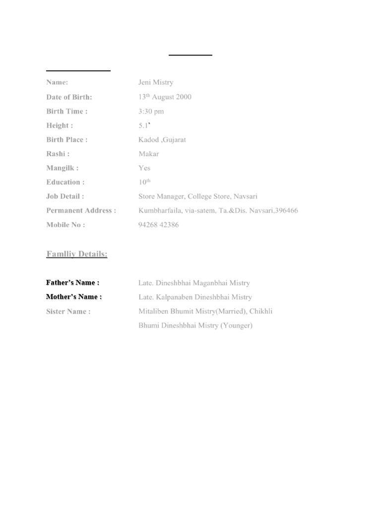 Personal Details Jeni | PDF