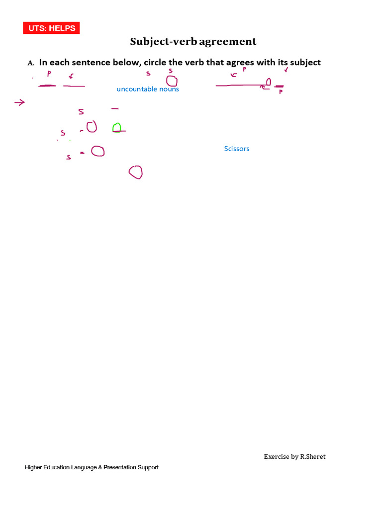 Grammar 1a Subject Verb Agreement Handout Exercises F2 | PDF | Subject ...