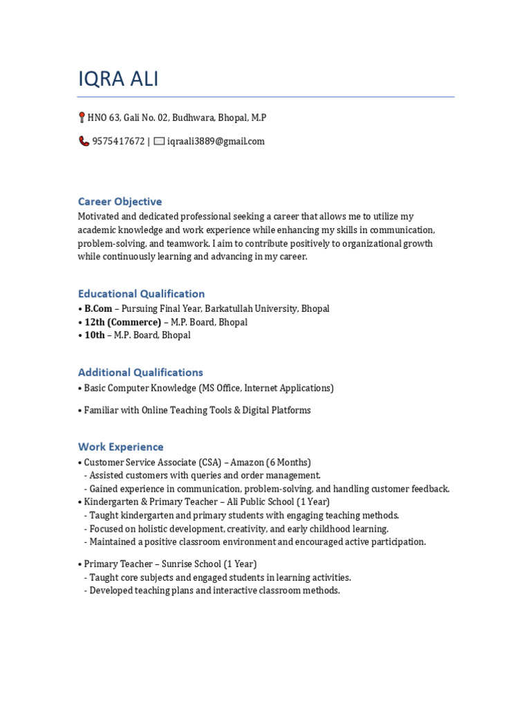 Resume - Iqra Ali | PDF