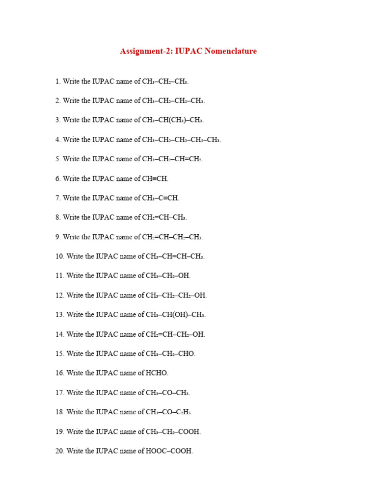 IUPAC Nomenclature Assignment | PDF