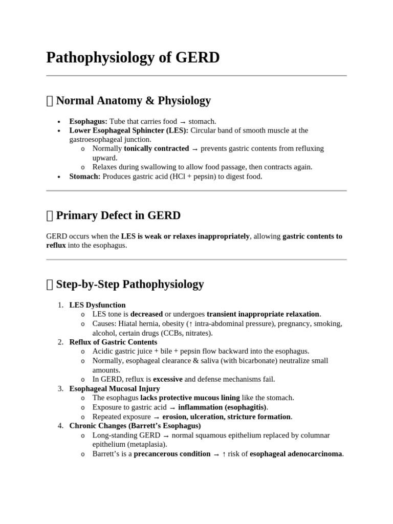 GERD Pathophysiology Explained | PDF | Gastroesophageal Reflux Disease ...