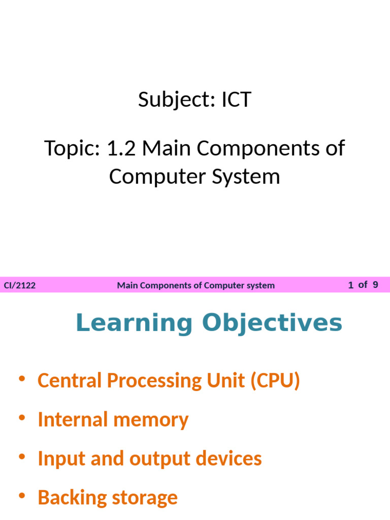 CAIE - VIII - ICT - Ch1 - Unit 1.2 The Main Components of Computer ...
