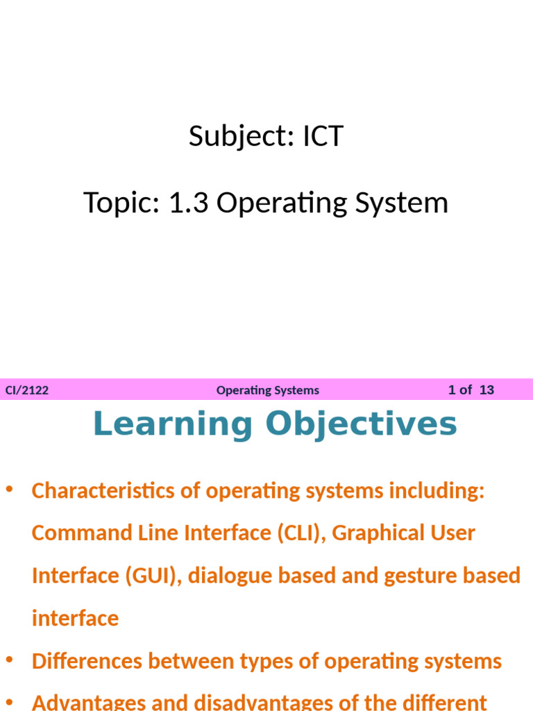 Caie Viii Ict Ch1 Unit 1.3 Operating System | PDF | Graphical User Interfaces | Command Line ...
