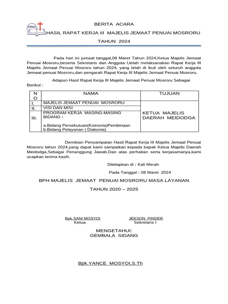 Berita Acara Raker III 2024 | PDF