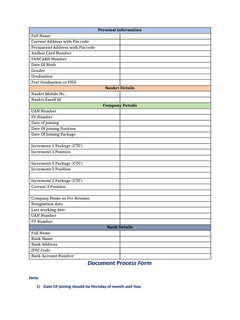 Document Process Form | PDF