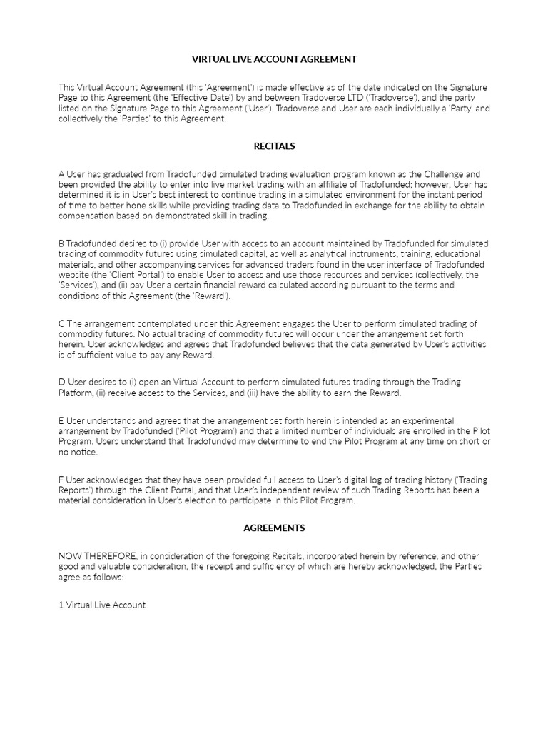 Tradofunded Virtual Account Agreement | PDF | Common Law | Private Law
