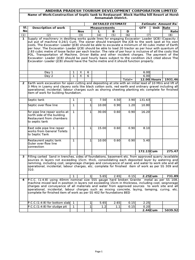 SEPTIC TANK Estimate Horsley Hills | PDF | Concrete | Construction ...