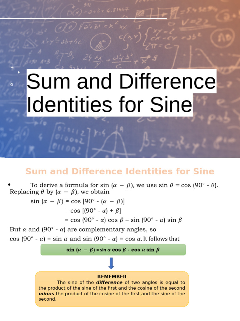Sum and Difference Identities For Sine | PDF