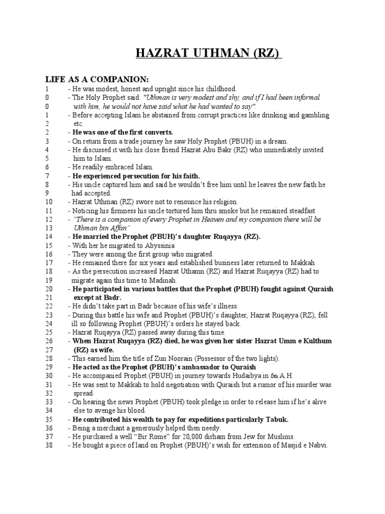 Hazrat Uthman | PDF | Umar | Caliphate